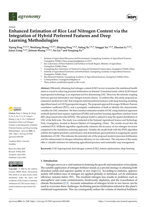 Pdf Enhanced Estimation Of Rice Leaf Nitrogen Content Via The Integration Of Hybrid Preferred