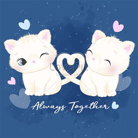 손으로 그린 귀여운 고양이 커플 패턴 일러스트 무료 다운로드 Lovepik