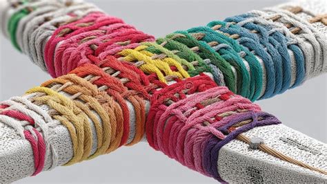 Colorful Thread Patterns Woven On A Textured Background For Craft And Design Inspiration Stock