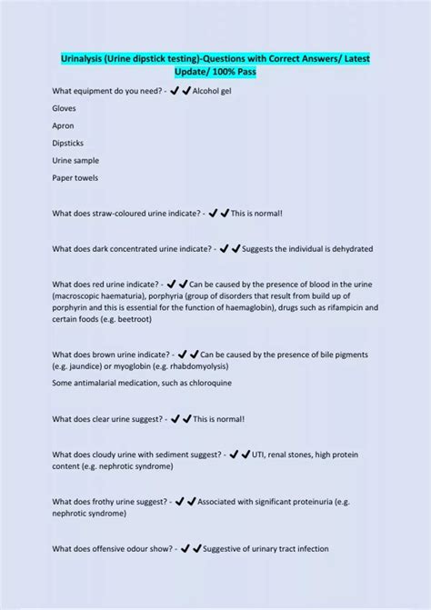 Urinalysis Urine Dipstick Testing Questions With Correct Answers