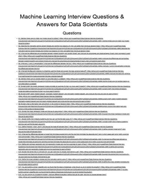 Machine Learning Interview Questions And Answers For Data Scientists Pdf Receiver Operating
