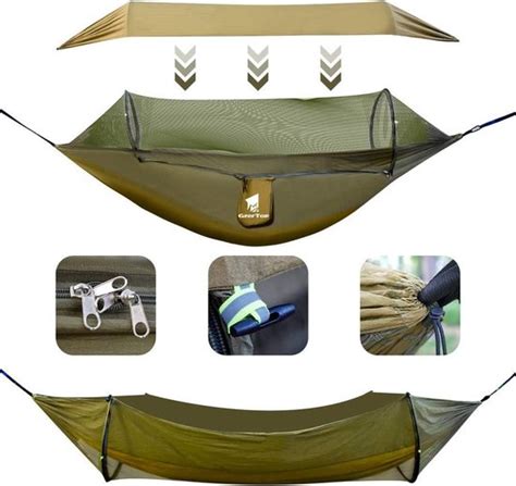 Outdoor Hangmat Met Klamboe En Zonoverkapping Waterdicht Dubbele Slaaprust Bol