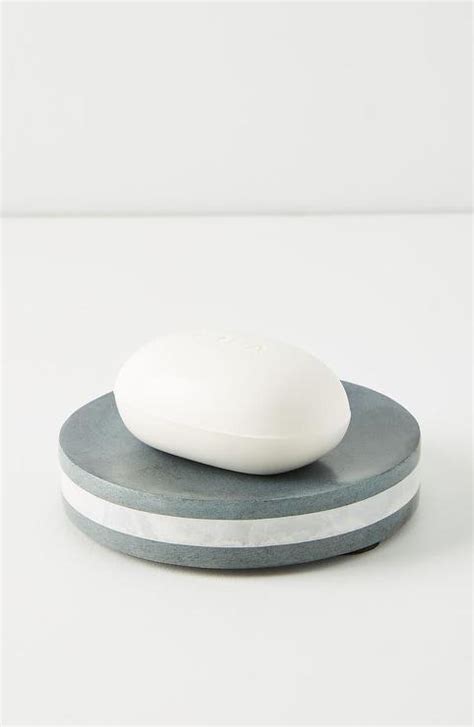 Round Gray Striped Stone Bath Soap Dish