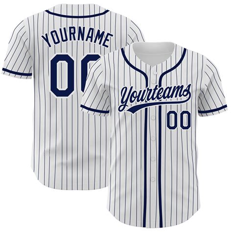 Custom Pinstripe Baseball Jersey White Navy Navy Authentic Fansidea
