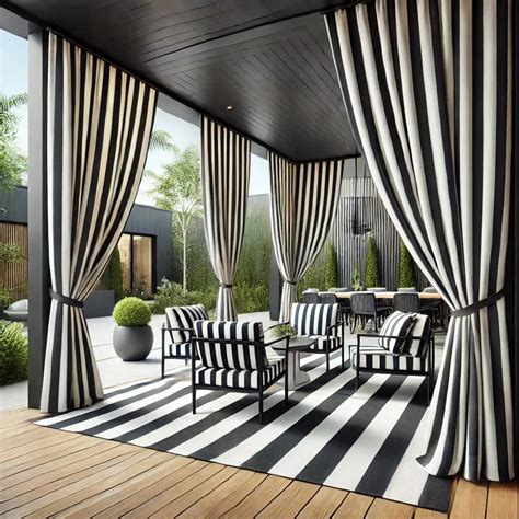 Custom Sunbrella Black And White Cabana Striped Curtains Kraft Cushions
