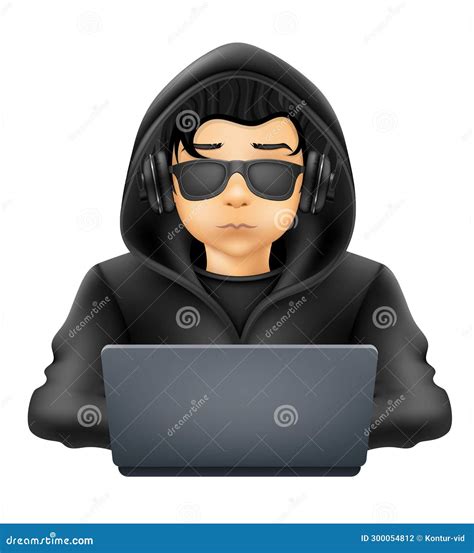 Young Hacker Programmer It Specialist Coder Sitting At A Laptop Vector
