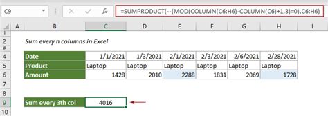 Sum Every Nth Row Or Column In A Range In Excel