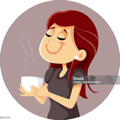 뜨거운 수프 벡터 만화 일러스트 레이 션의 그릇을 들고 행복한 여자 마시기에 대한 스톡 벡터 아트 및 기타 이미지 마시기 수프 한 명의 여자만 Istock