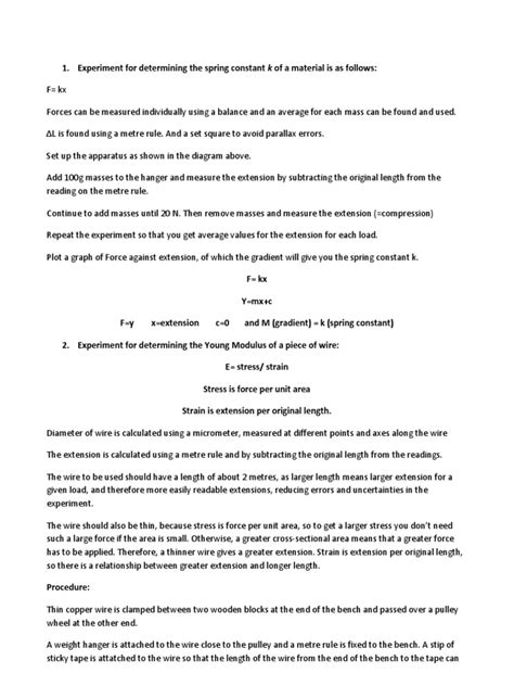 Experiment For Determining The Spring Constant K Of A Material Is As Follows Pdf Wire
