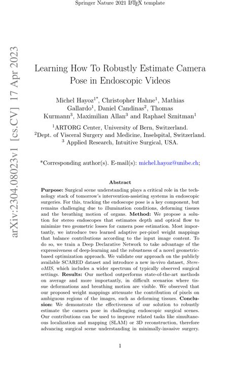 Pdf Learning How To Robustly Estimate Camera Pose In Endoscopic Videos
