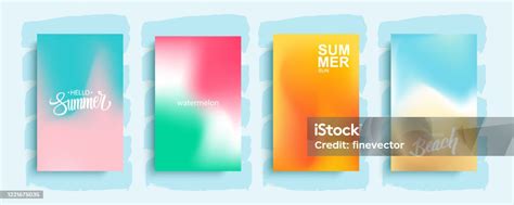추상적인 부드러운 색상 그라데이션 패턴으로 설정 된 여름 시즌 흐리게 배경 브로셔 포스터 배너 전단지 및 카드에 대한 여름 컬렉션 0명에 대한 스톡 벡터 아트 및 기타