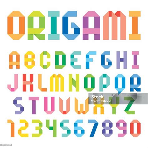 루디크 어린이 종이 접기 스타일 벡터 서체입니다 플랫 기하학적 대문자 좁은 글꼴 및 숫자 장식 타이포그래피 0명에 대한 스톡 벡터 아트 및 기타 이미지 Istock