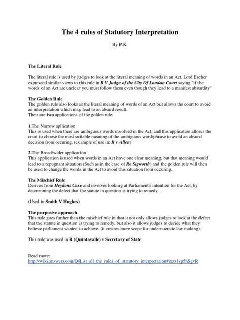 The 4 Rules Of Statutory Interpretation Pdf Bill Law Plain Meaning Rule