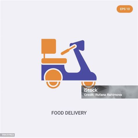 2 색상 음식 배달 개념 벡터 아이콘입니다 파란색과 주황색으로 디자인 된 격리 된 두 가지 색상 음식 배달 벡터 기호 기호는 웹 모바일 및 로고에 사용할 수 있습니다 Eps