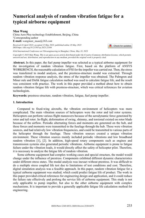 Pdf Numerical Analysis Of Random Vibration Fatigue For A Typical