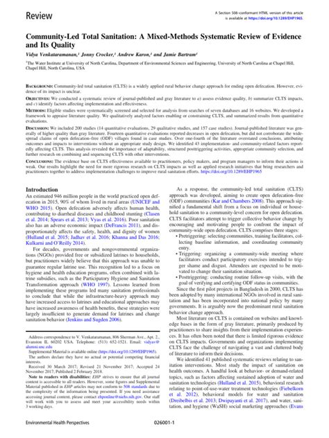 Venkataramanan Et Al 2018 Community Led Total Sanitation A Mixed Methods Systematic Review Of