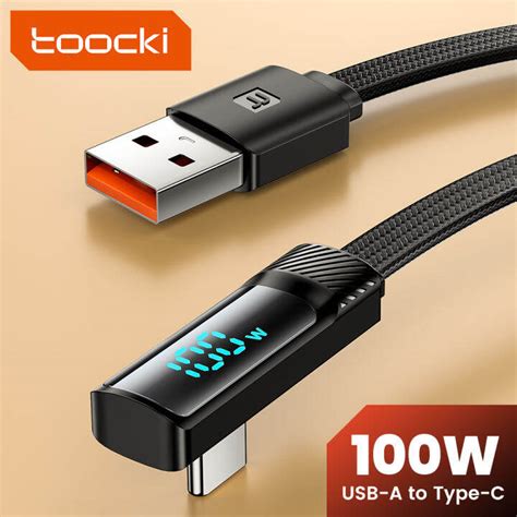 Toocki 100w Usb Type C To Type C Cable 90 Degree Elbow Fast Charger 7a High Current Quick