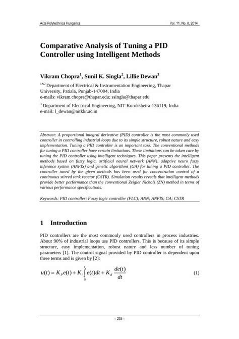 Pdf Comparative Analysis Of Tuning A Pid Controller Using Intelligent