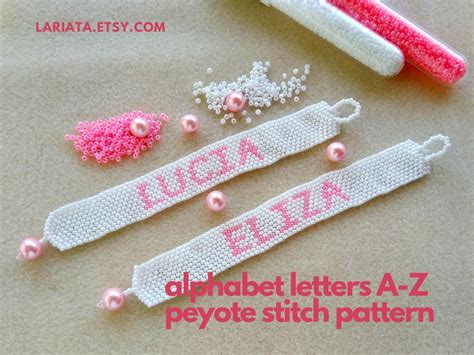 Alphabet Letters A Z Font Peyote Stitch Cuff Bracelet Beading Pattern Instant Download Even
