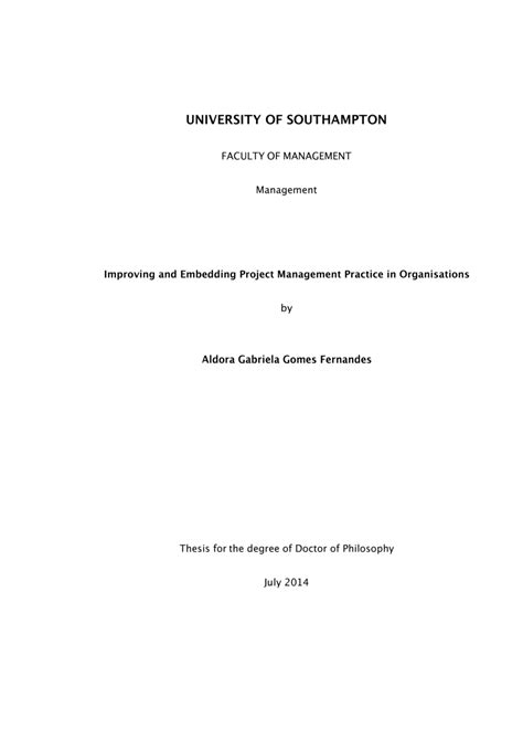 Pdf Improving And Embedding Project Management Practice In