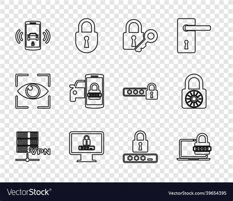 Set Line Server Vpn Laptop With Password Lock Vector Image