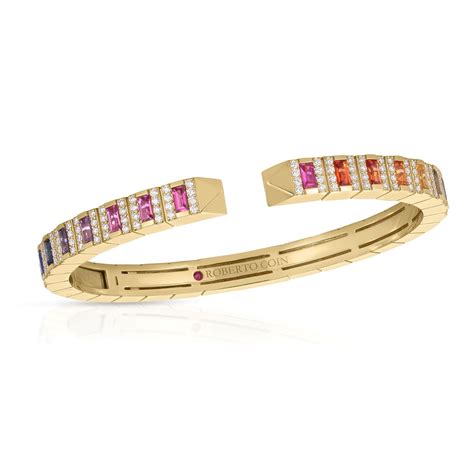 Roberto Coin 18k Yellow Gold Obelisco Diamond And Mixed Sapphire Bangle
