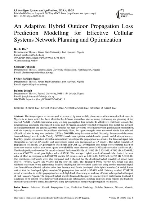 Pdf An Adaptive Hybrid Outdoor Propagation Loss Prediction Modelling For Effective Cellular