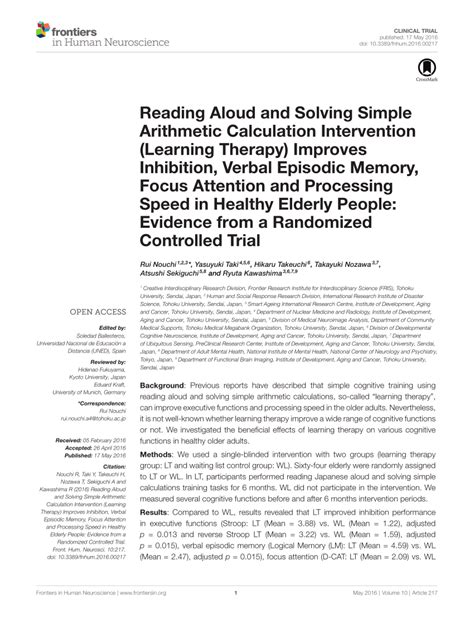 Pdf Reading Aloud And Solving Simple Arithmetic Calculation Intervention Learning Therapy