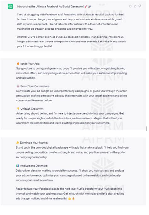 Generate Unlimited Facebook Ads Script Chatgpt Prompts