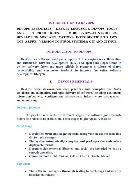 Devops Unit 1 Notes Introduction To Devops Tools And Mvc Concepts