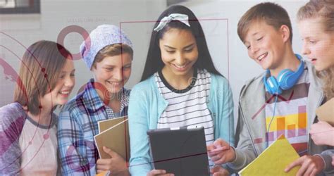 Analyzing Data And Graphs Image Over Diverse Students Using Tablet