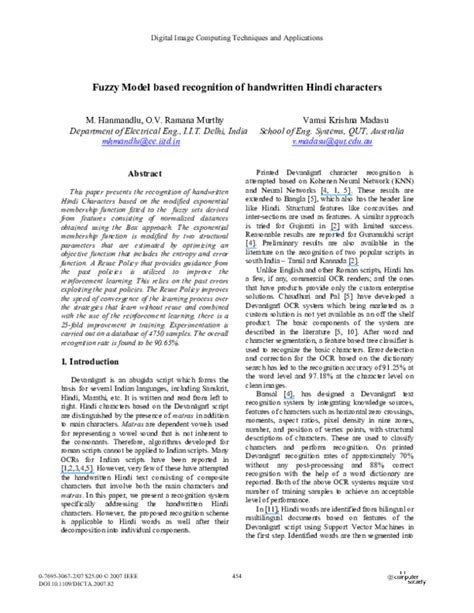Pdf Fuzzy Model Based Recognition Of Handwritten Hindi Characters