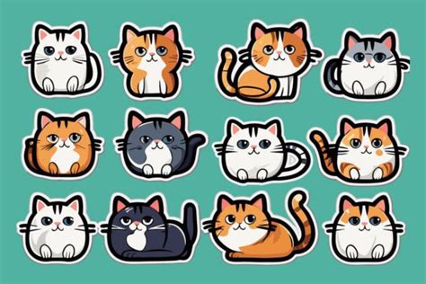 Printable Cute Cats Stickers Collection Grafica Di Pod Design