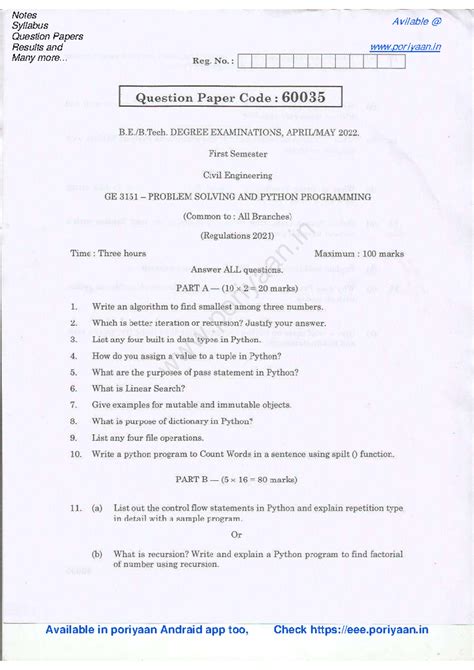 Problem Solving And Python Programming Pdf Notes Syllabus Question