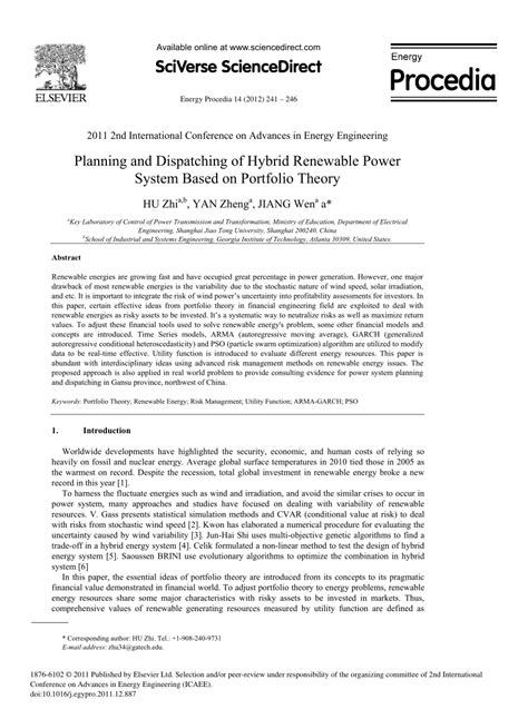 pdf planning and dispatching of hybrid renewable power system based