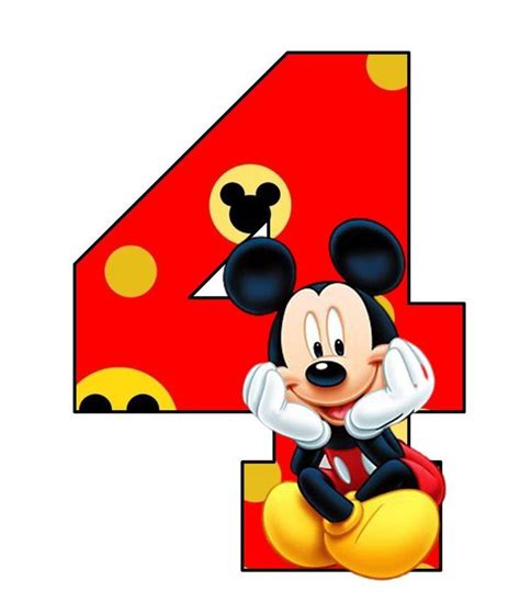 Šablona Papírový číslo Mickey Mouse 4 Happy Birthday Mickey Mouse Mickey Mouse Birthday