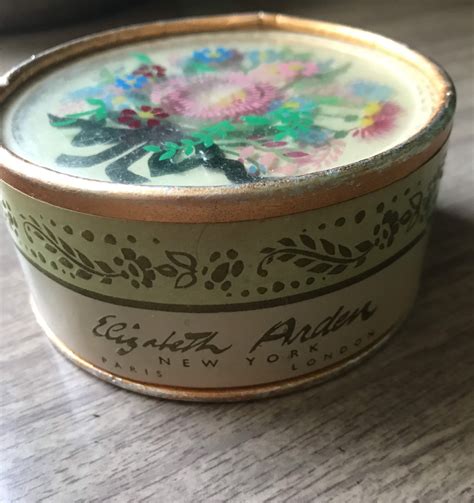 1950s Elizabeth Arden Pink Floral Face Powder Box Pin Up Cosmetics