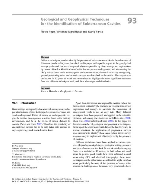 Pdf Geological And Geophysical Techniques For The Identification Of Subterranean Cavities