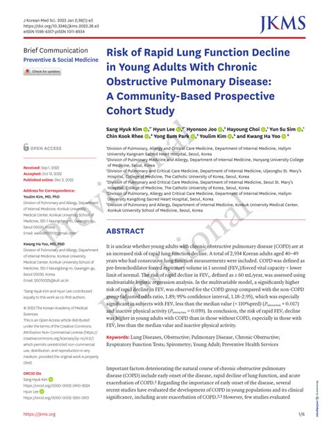 Pdf Risk Of Rapid Lung Function Decline In Young Adults With Chronic