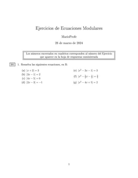Ejercicios Resueltos De Ecuaciones De La Función Modular Marioprofe