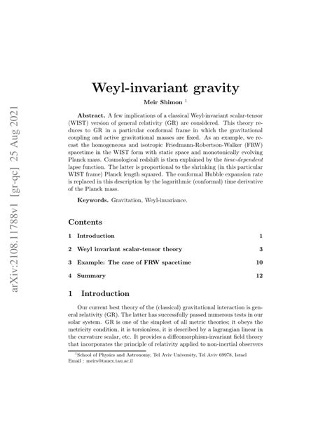 Pdf Weyl Invariant Gravity