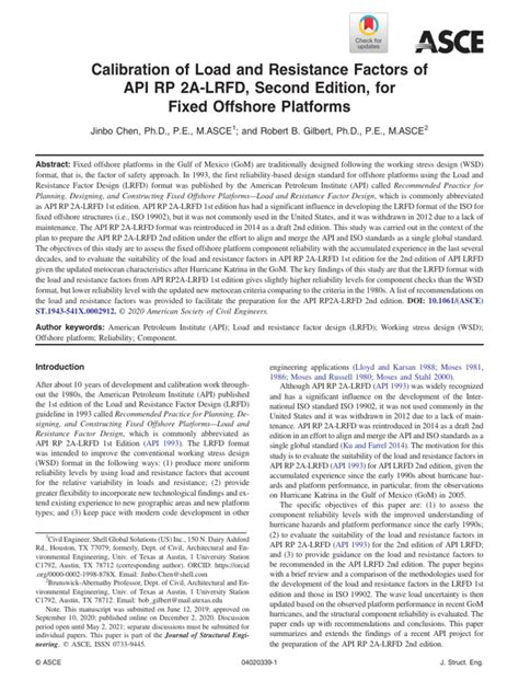 Calibration Of Load And Resistance Factors Of Api Rp 2a Lrfd Second Edition For Fixed Offshore