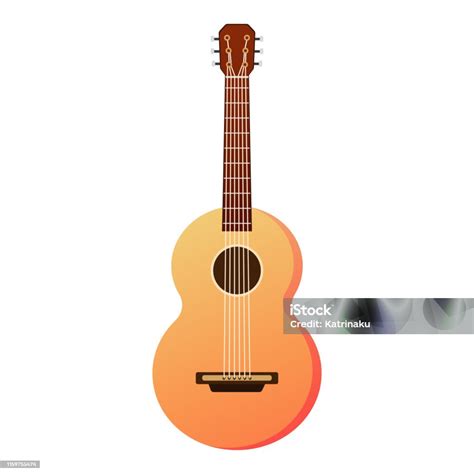 플랫 일러스트 클래식 나무 기타입니다 어쿠스틱 기타 또는 우쿨렐레 흰색 배경에 격리 벡터 그림입니다 귀여운에 대한 스톡 벡터 아트 및 기타 이미지 Istock