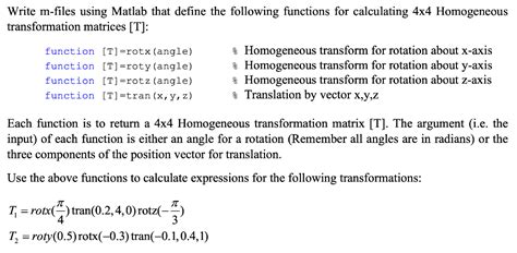 Solved Write M Files Using Matlab That Define The Following Chegg