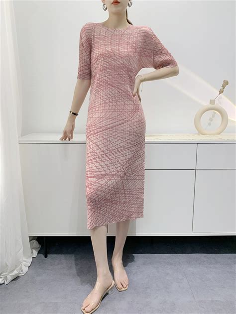 Miyake 여성용 플리츠 드레스 플로럴 프린트 슬릿 플리츠 스커트 중간 길이 Y2k 드레스 2022 여름 신상 라인 Aliexpress