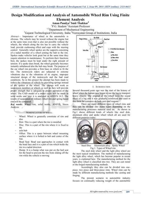 Design Modification And Analysis Of Automobile Wheel Rim Using Finite Element Analysis Pdf