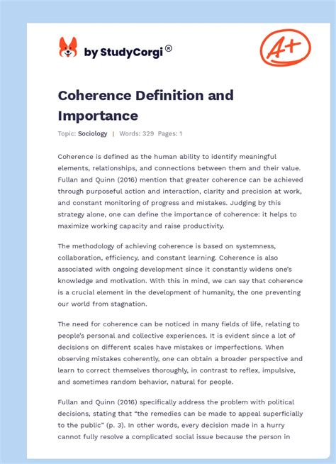 Coherence Definition And Importance Free Essay Example