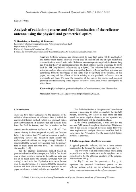 Pdf Analysis Of Radiation Patterns And Feed Illumination Of The