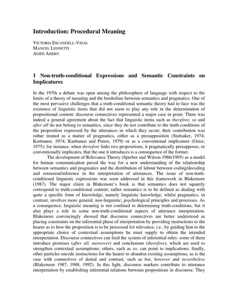 Pdf Introduction Procedural Meaning