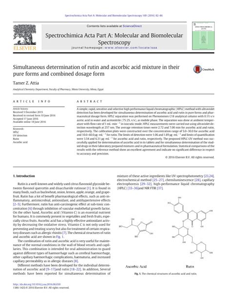 Simultaneous Determination Of Rutin And Ascorbic Acid Mixture Pdf